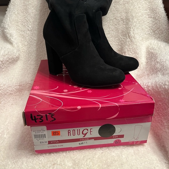 Rouge! | Shoes | Rouge Black Thigh High Boots With Chunky Heel | Poshmark
